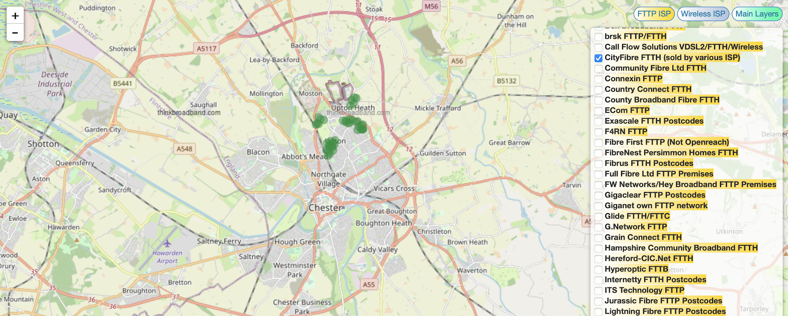 TalkTalk full fibre using CityFibre network mapped in Chester ...