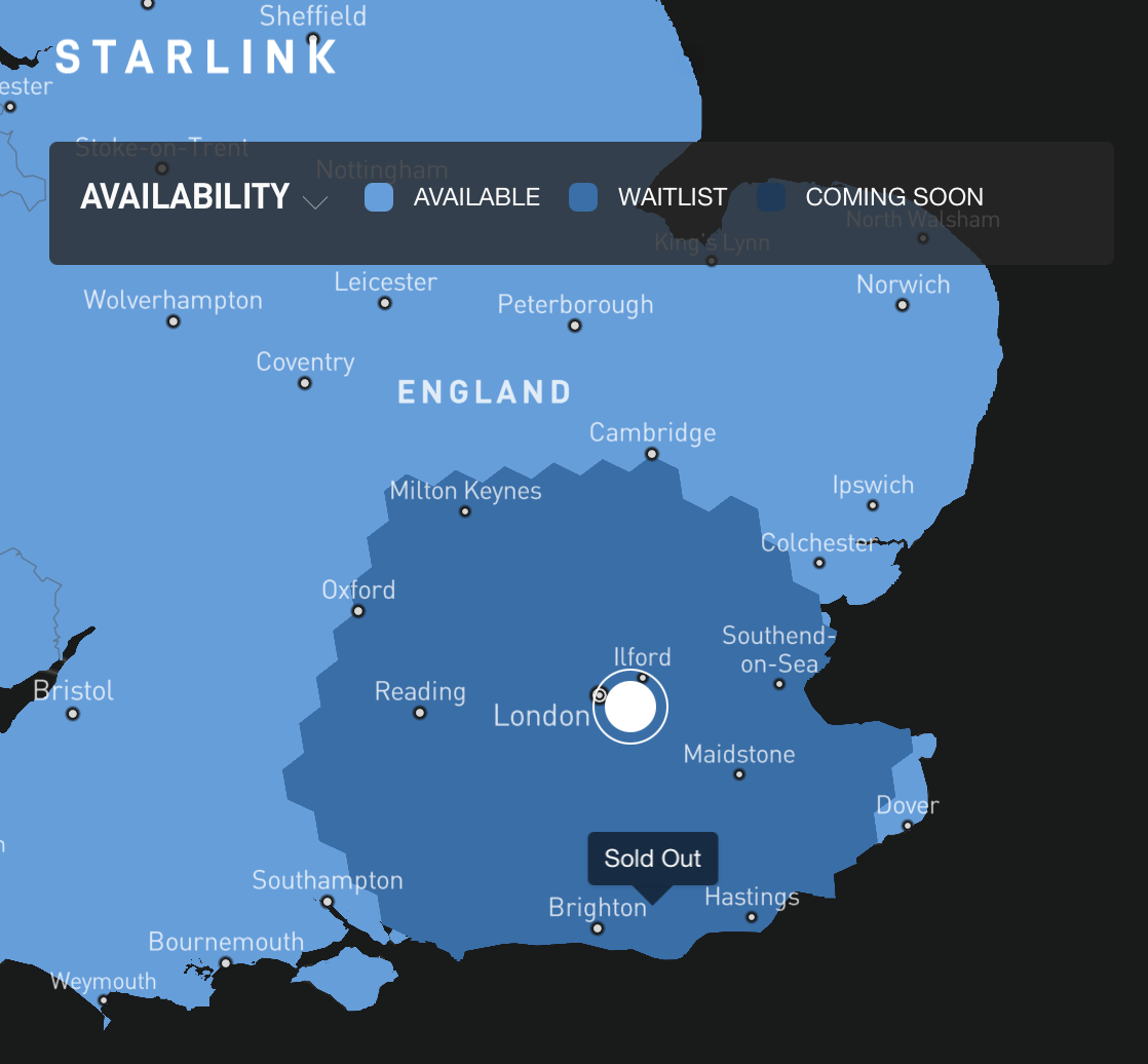 Starlink at capacity in the South East | thinkbroadband