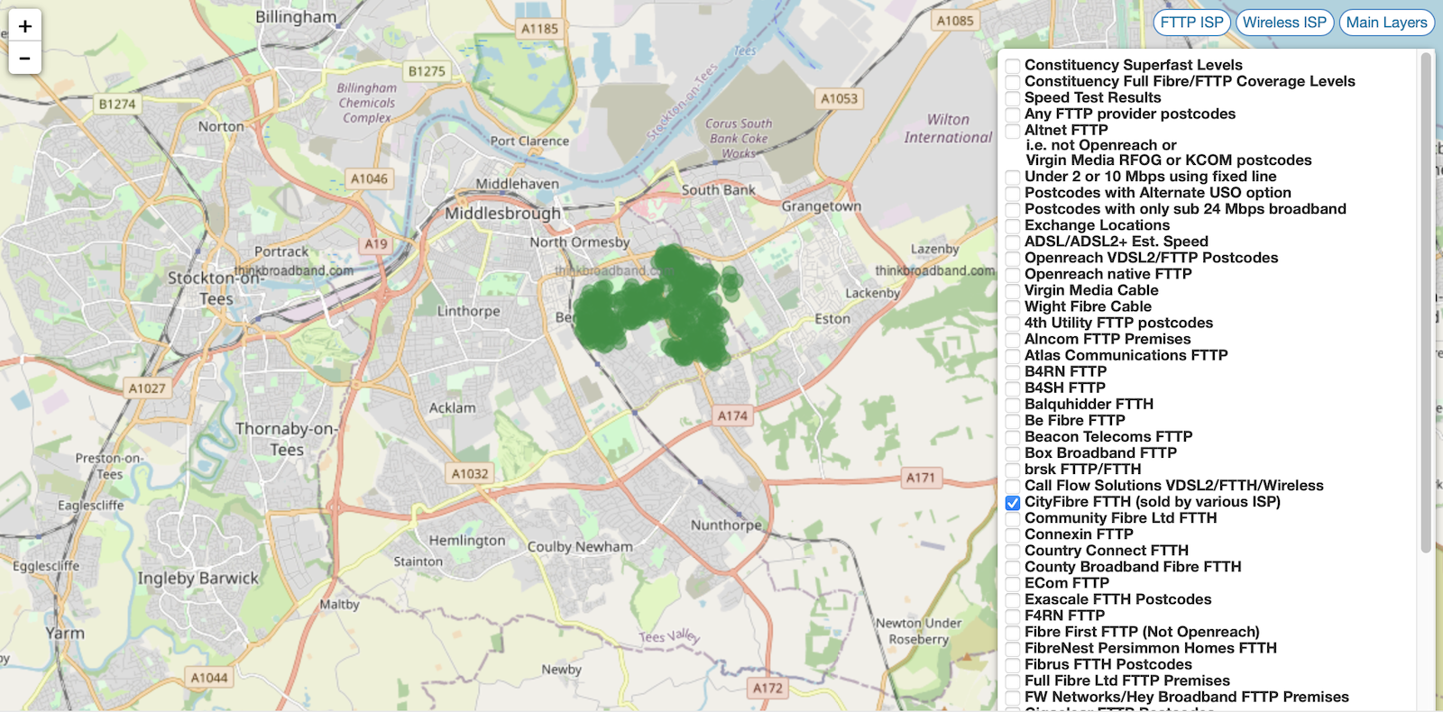 CityFibre FTTP in Middlesbrough mapped | thinkbroadband