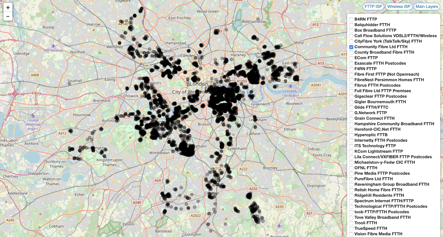 Where Community Fibre FTTP is available in London | thinkbroadband