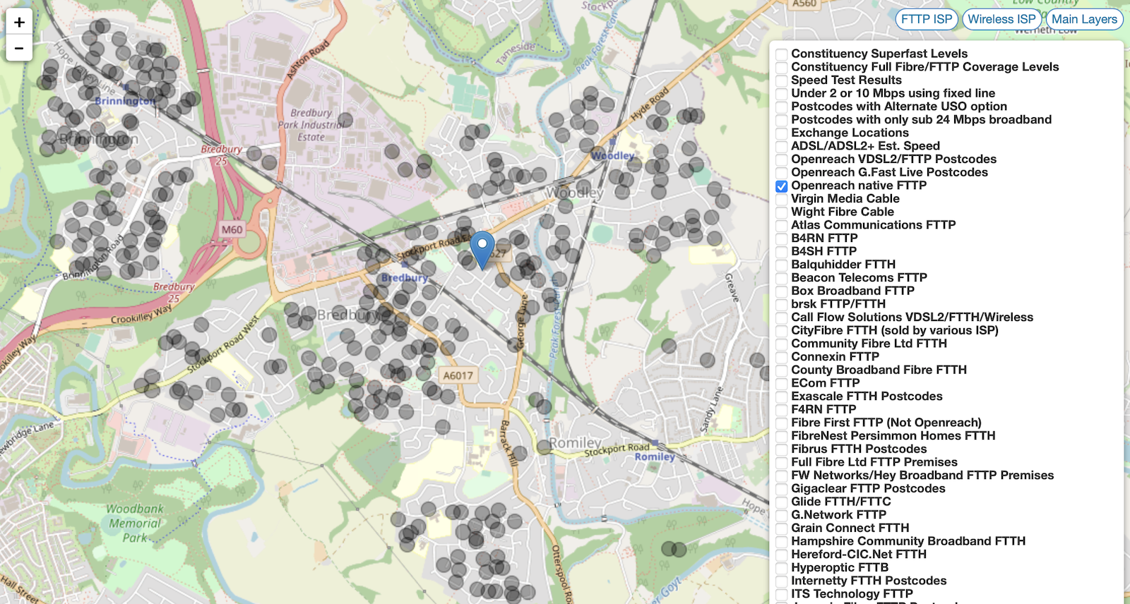Woodley, Stockport one of the latest Openreach FTTP areas on our maps ...