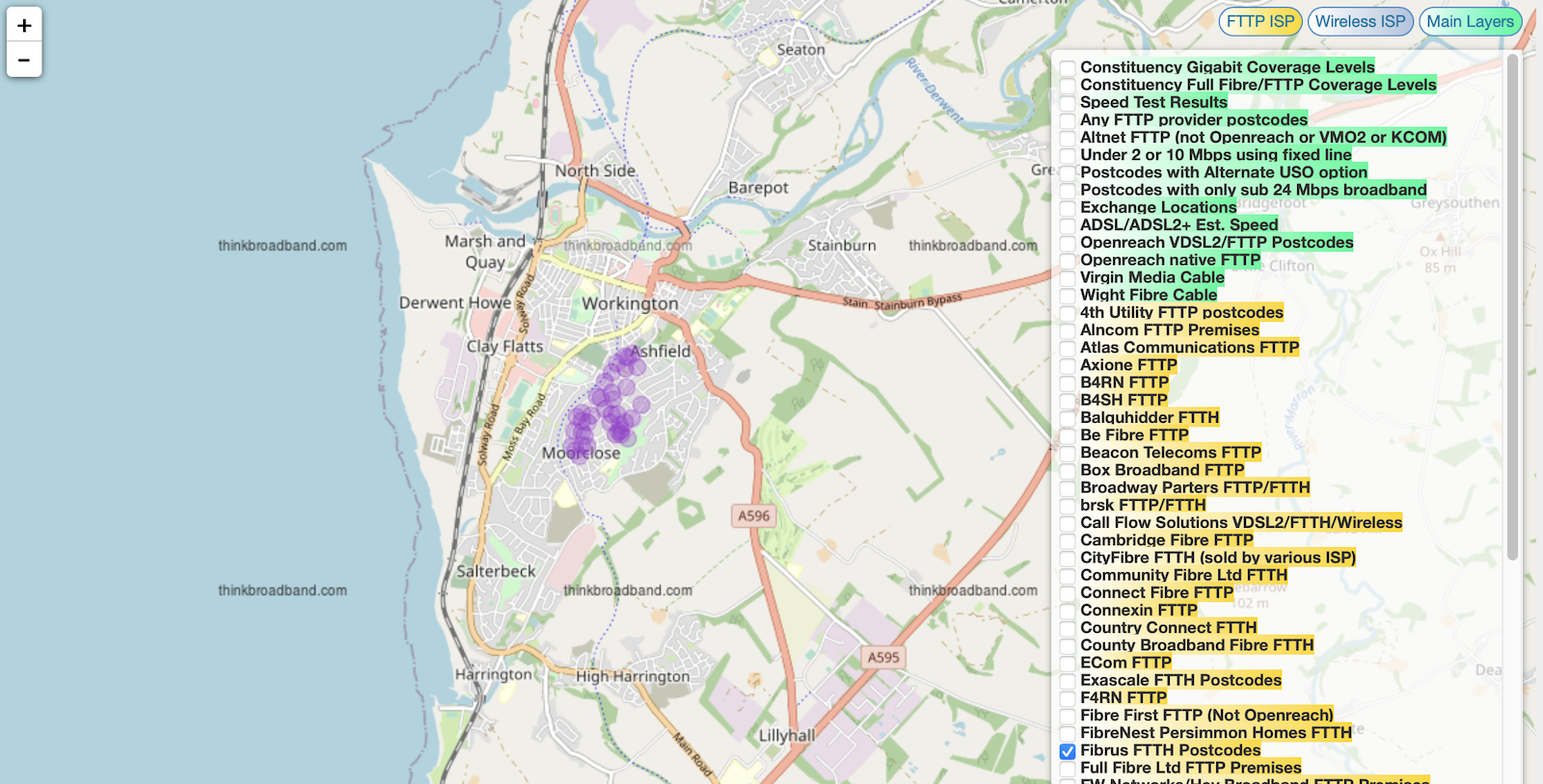 First parts of Workington with Fibrus full-fibre mapped | thinkbroadband